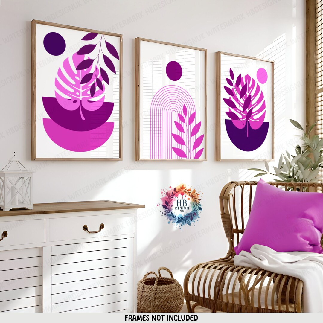 Pink Boho Prints - Set of 3 Wall Prints | Purple Wall Decor | Living ...