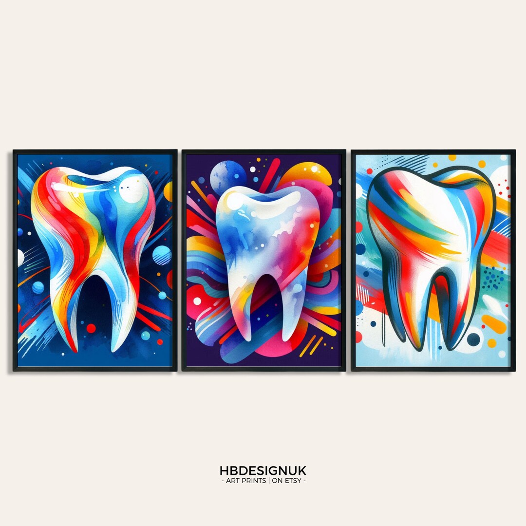 Dentist Wall Art - Set of 3 Posters | Dental Office Decor | Colourful ...