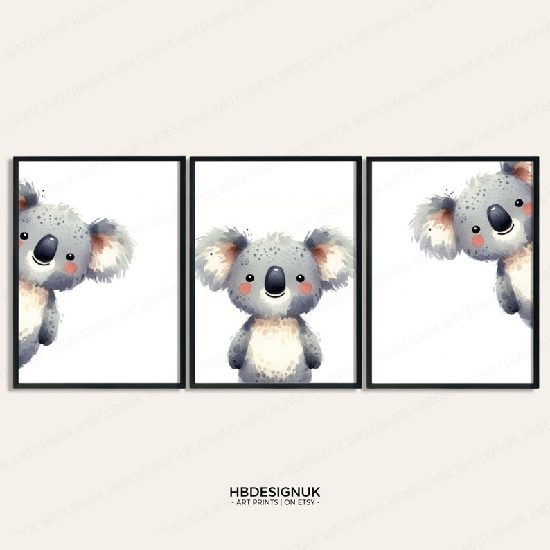 Peeking Koala Prints - Set of 3 Nursery Posters | Animal Playroom Decor ...