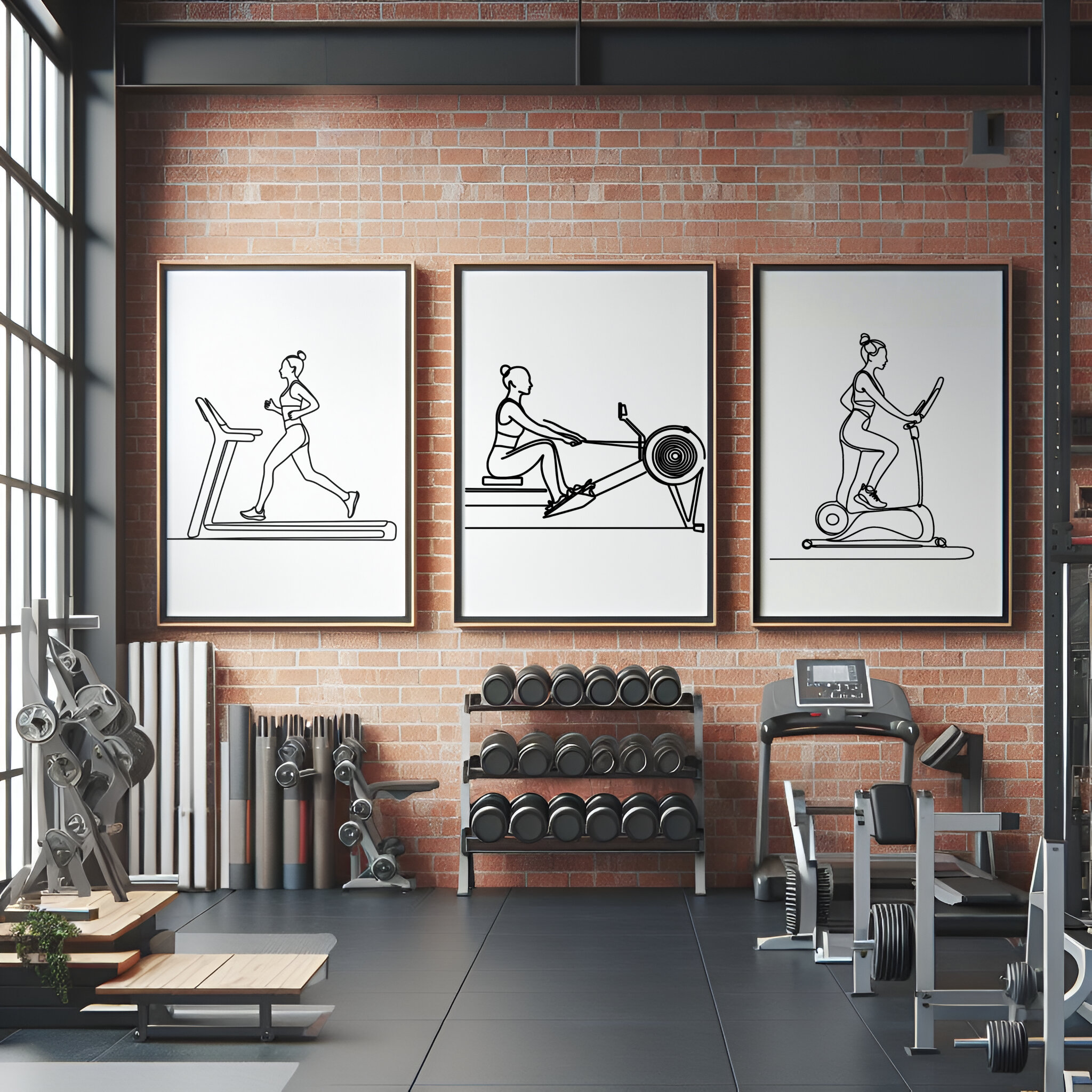 Home Gym Poster Set 3 Gym Prints Line Drawing Design Fitness Girl ...