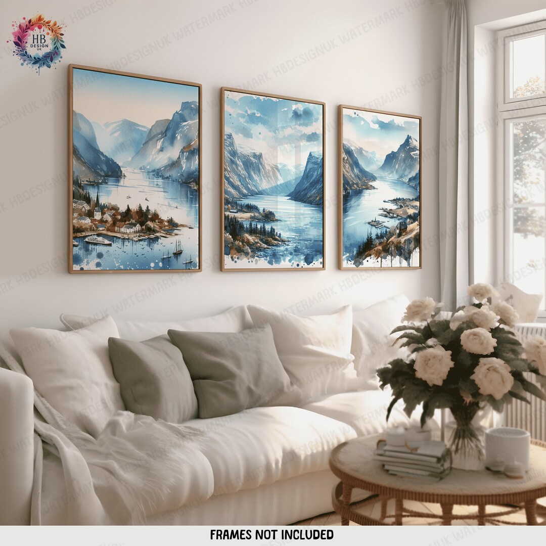 Norway Landscape Print Set - Set of 3 Posters | Vintage Wall Art Decor ...