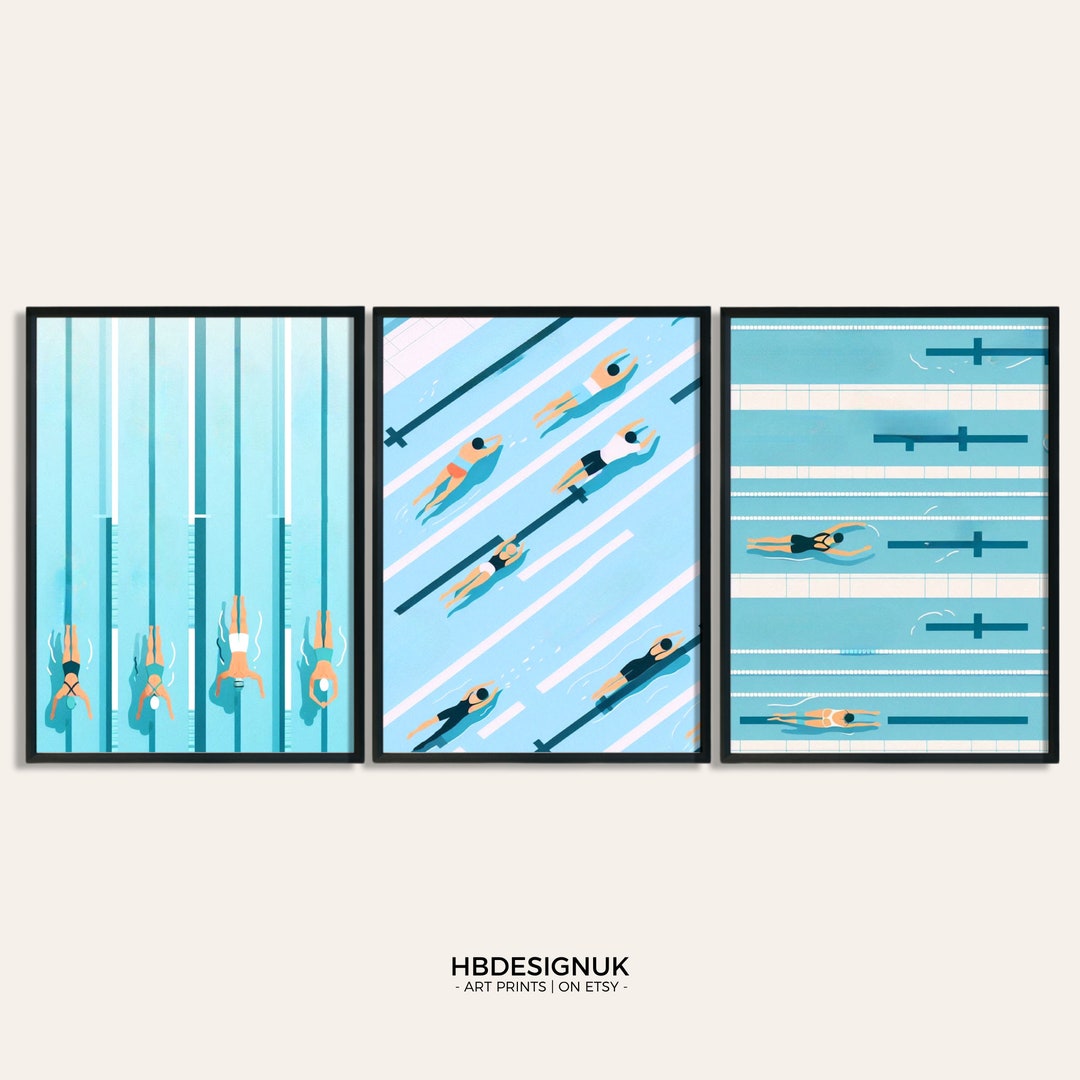 Swimming Lane Print Set - 3 Posters | Gift for Swimmer | Swim Art ...