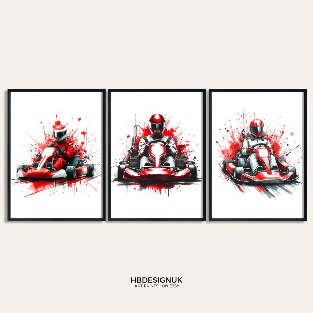 Go Karting Poster Print - Set of 3 Karting Posters | Room Decor Art ...