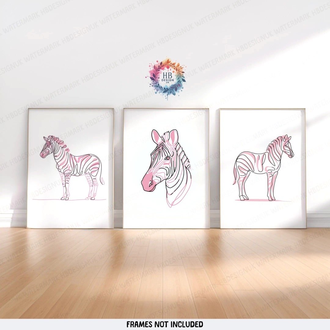 Minimal Zebra Prints - Set of 3 Posters | Line Drawing Decor Print ...