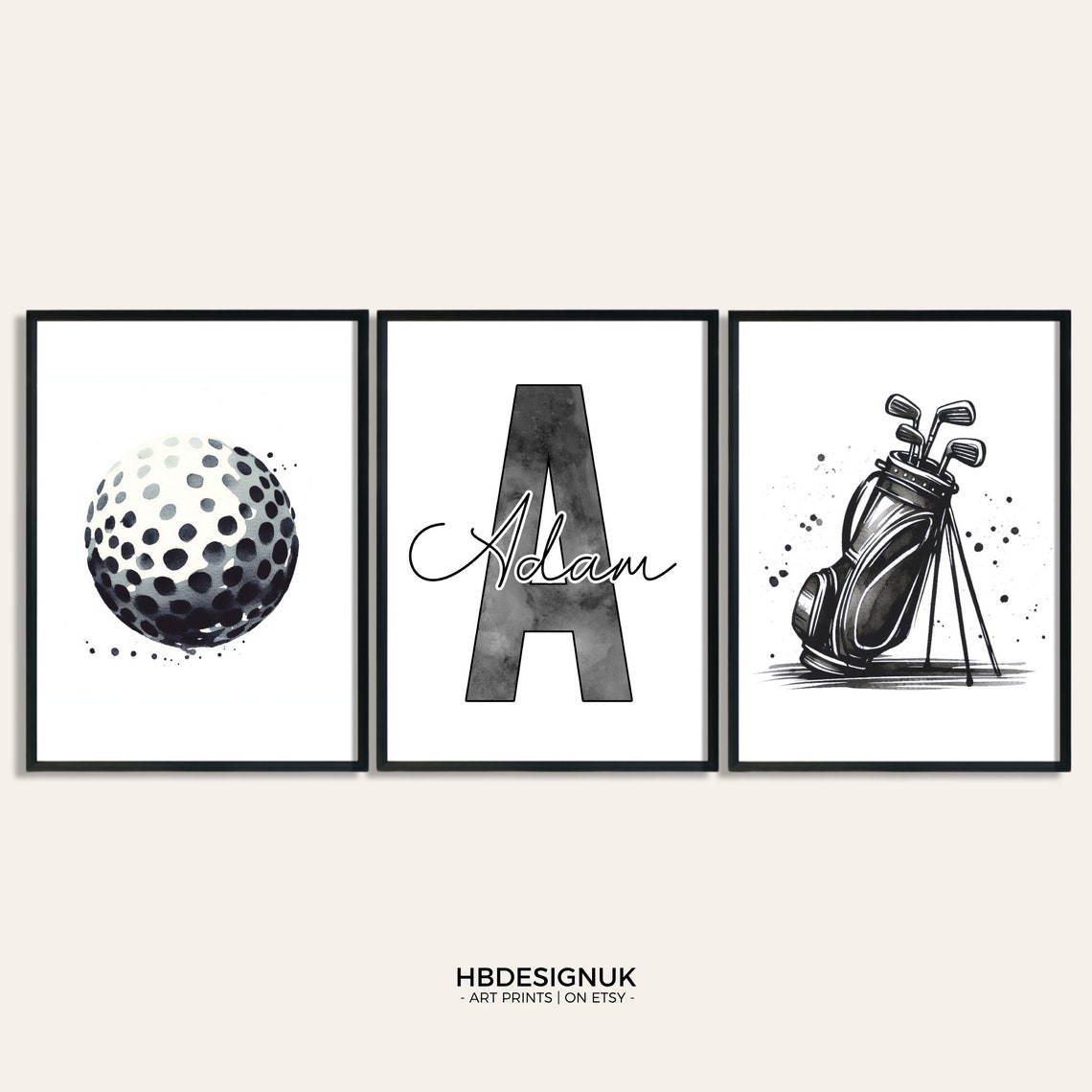 Personalised Golf Posters - Set of 3 Prints | Boys Girls Bedroom Decor ...