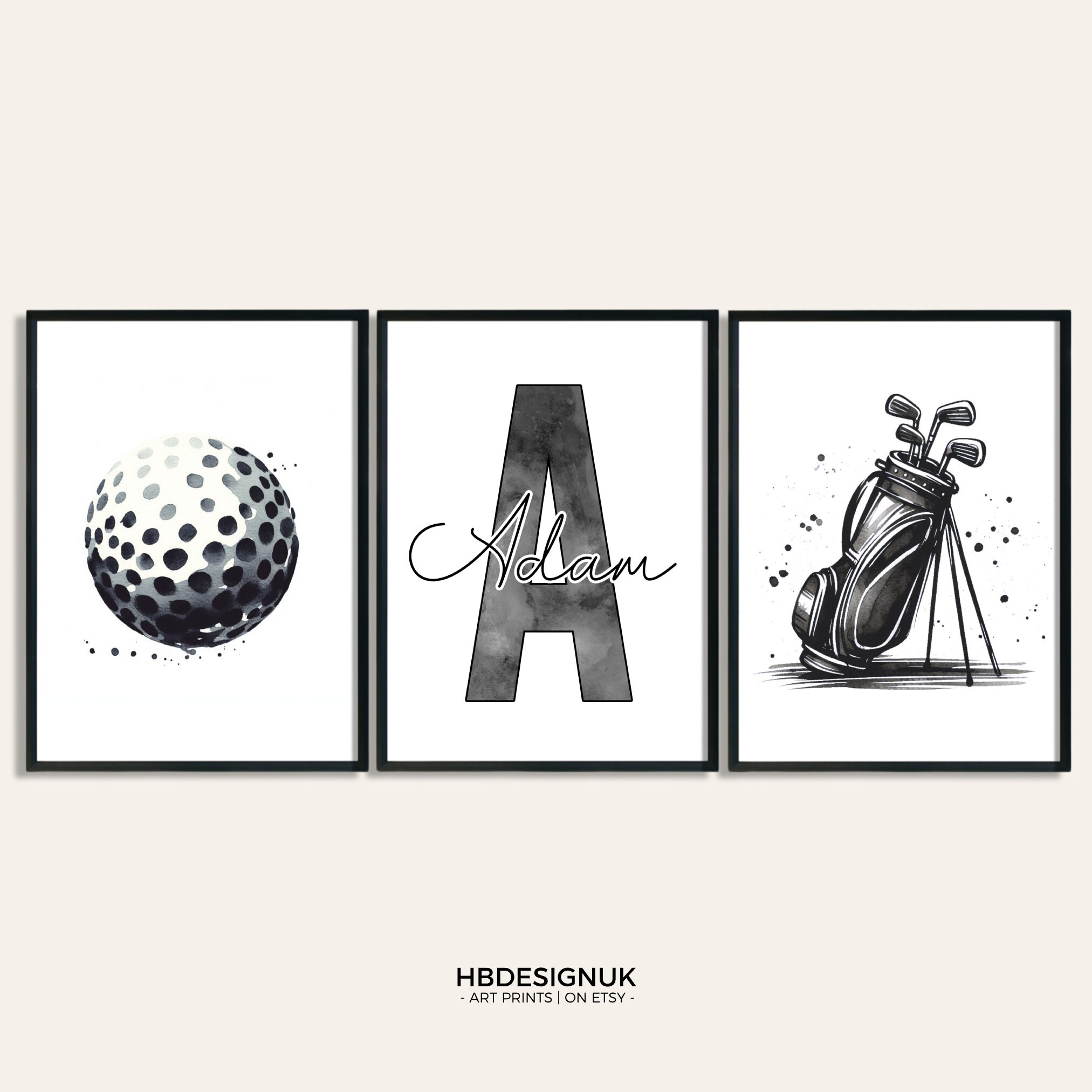 Personalised Golf Posters - Set of 3 Prints | Boys Girls Bedroom Decor ...