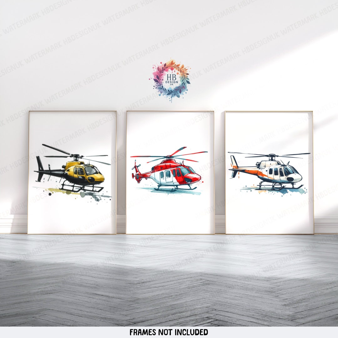 Kids Helicopter Prints - Set of 3 Posters | Boys Bedroom Decor ...