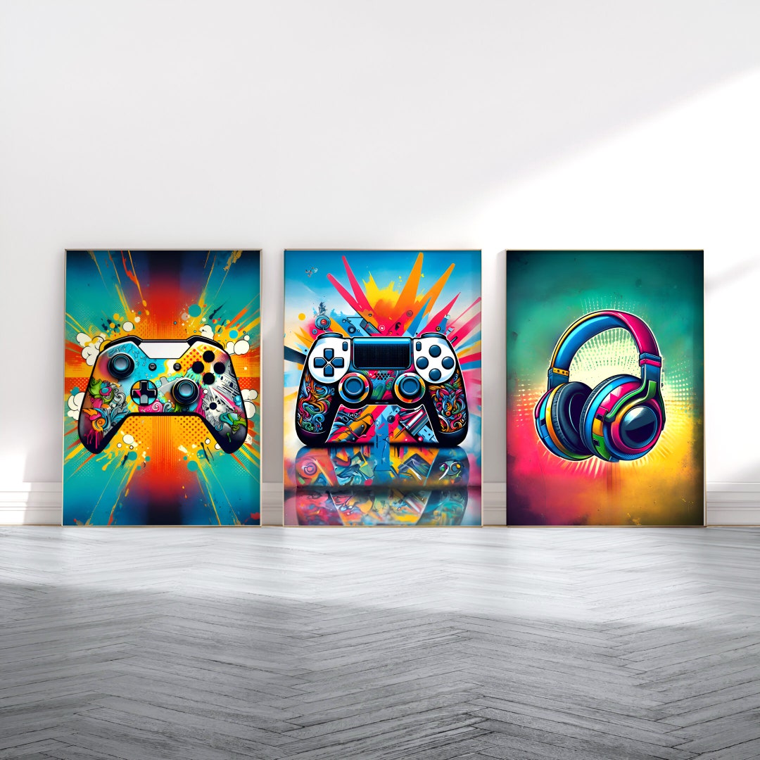 Gaming Print Set - 3 Vibrant Gamer Posters | Boys Bedroom Decor | Gift ...