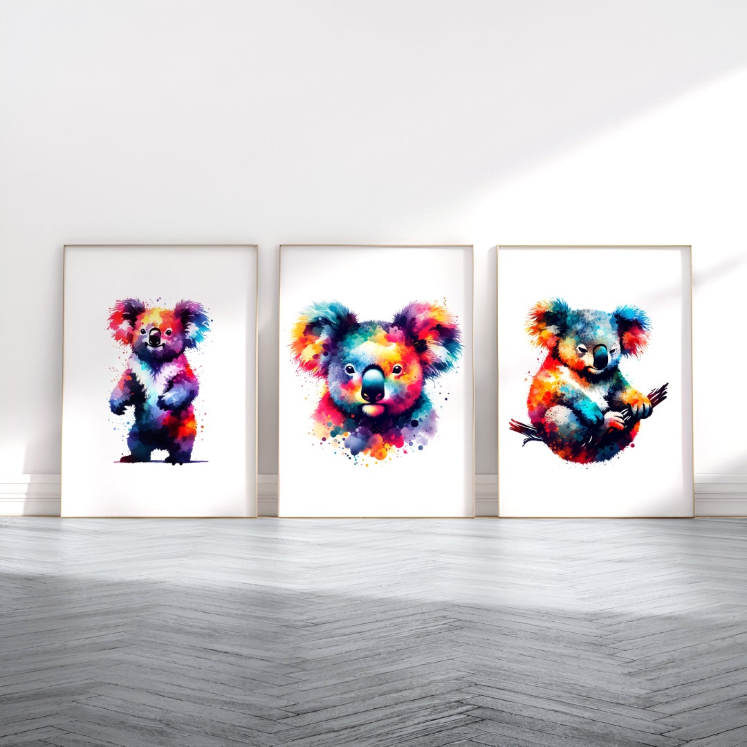 Koala Print Set - 3 Watercolour Poster Designs | Colourful Painting ...