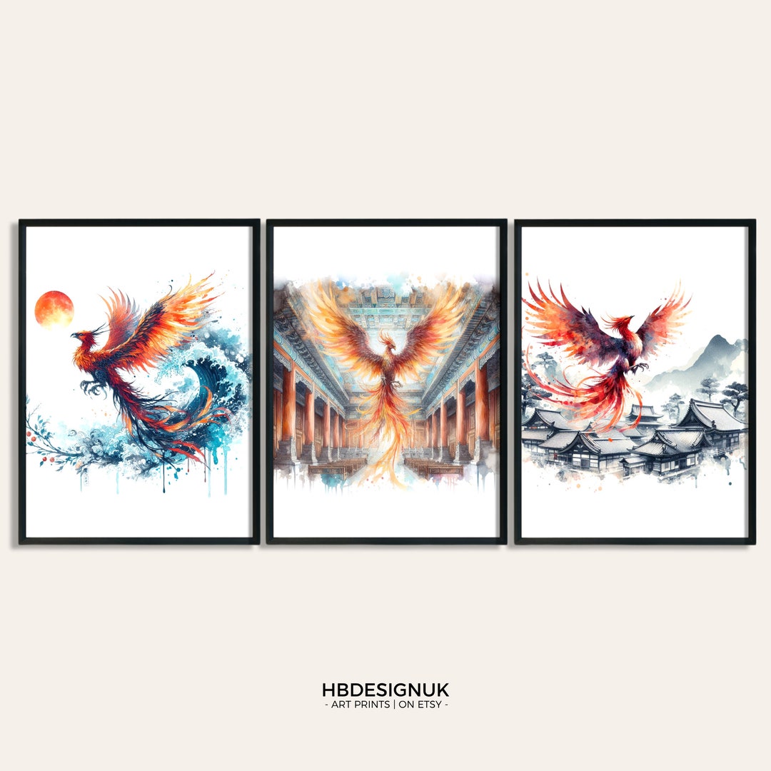 Phoenix Print Set - Set of 3 Posters | Watercolor Painting ...
