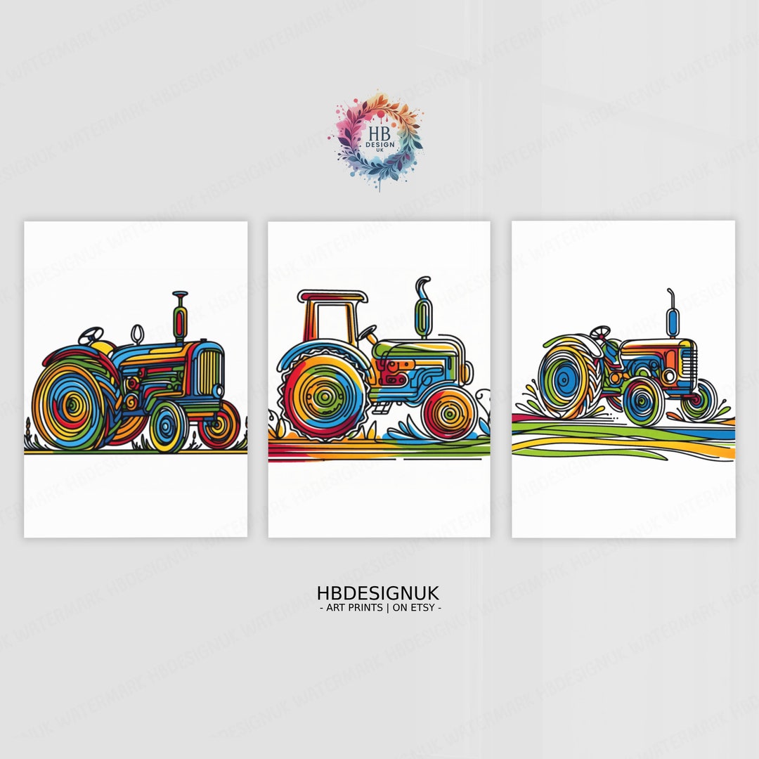 Colourful Tractor Prints - Set of 3 Posters | Boys Bedroom Artwork ...