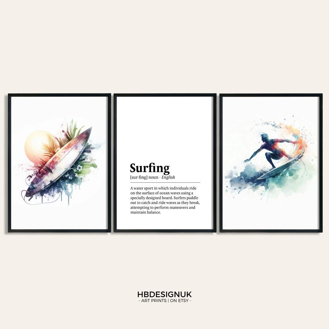 Surfing Posters Set - Set of 3 Prints | Surf Gifts | Watercolor Prints ...