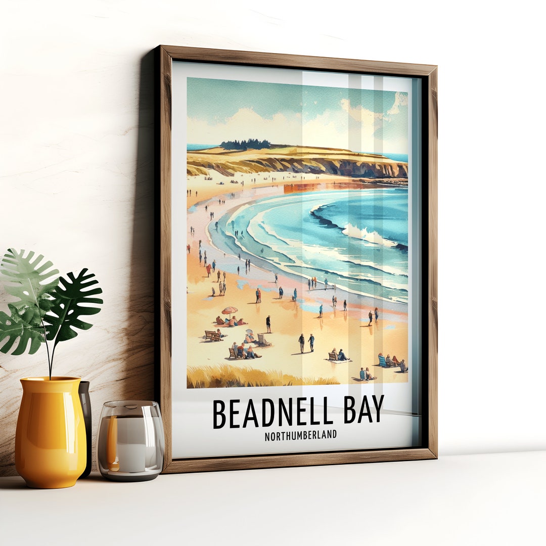 Beadnell Bay Travel Print - Watercolour Poster Design | Wall Artwork ...
