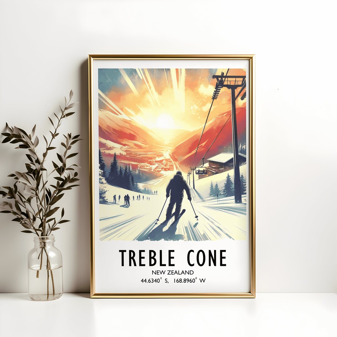 Treble Cone Ski Poster - Watercolour Art Print | Travel Wall Artwork ...