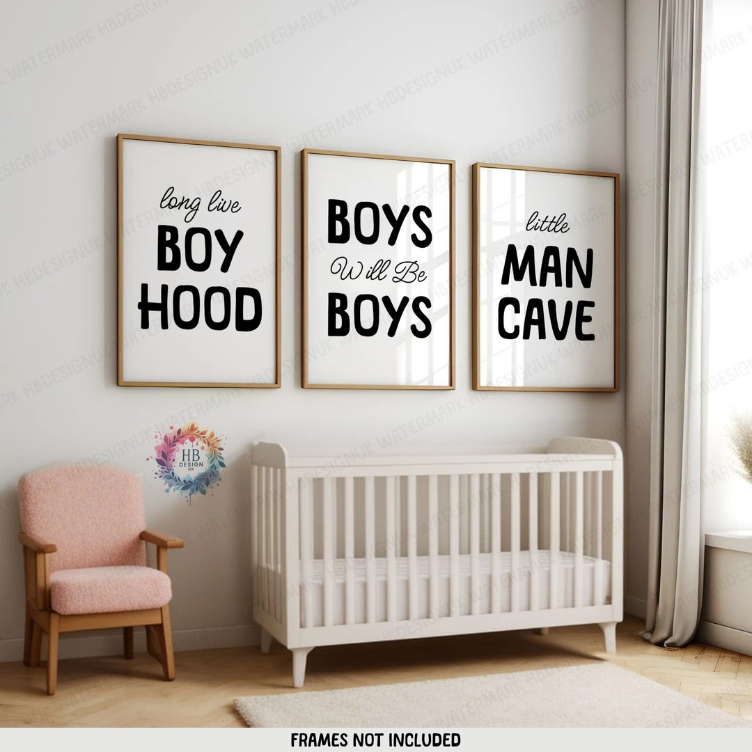 Little Man Cave Poster - Set of 3 Prints | Nursery Room Decor | Little ...