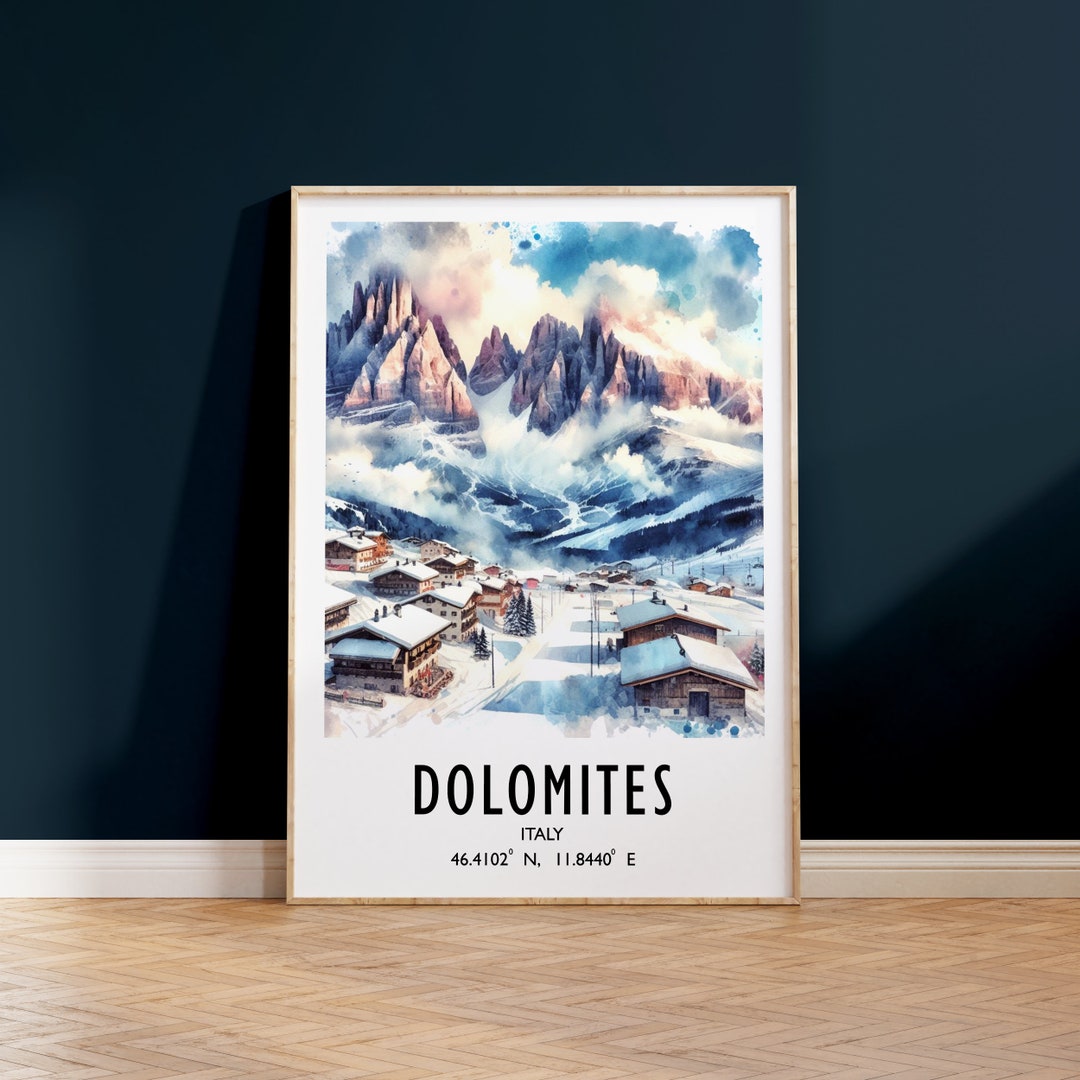 Dolomites Ski Poster Print - Watercolour Alpine Art | Travel Wall ...