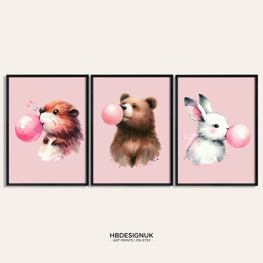 Pink Animal Wall Art - Set of 3 Posters | Maximalist Poster Prints ...