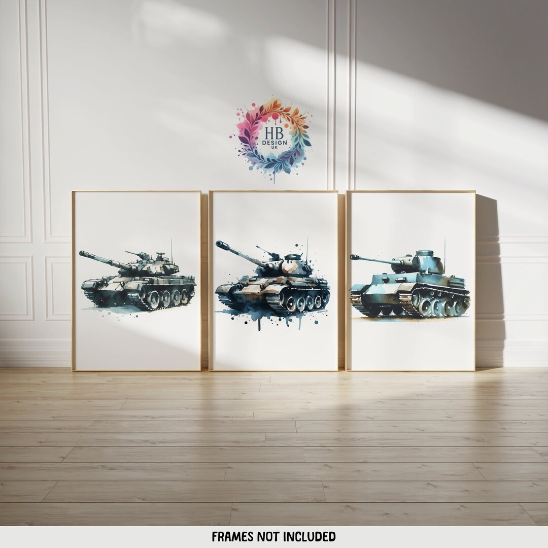 Military Tank Poster Set - 3 Tanks Prints | Watercolour Design | Boys ...