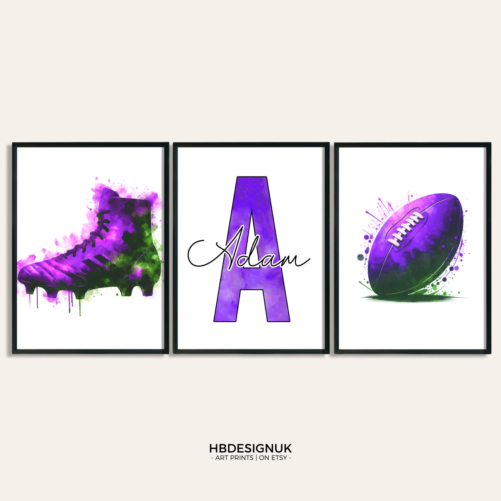 Rugby Wall Art Custom Set of 3 Rugby Poster Prints Boys Bedroom Decor ...