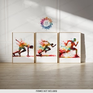 Colourful Athletics Print Set - Set of 3 Runner Posters | Sprinter Art ...
