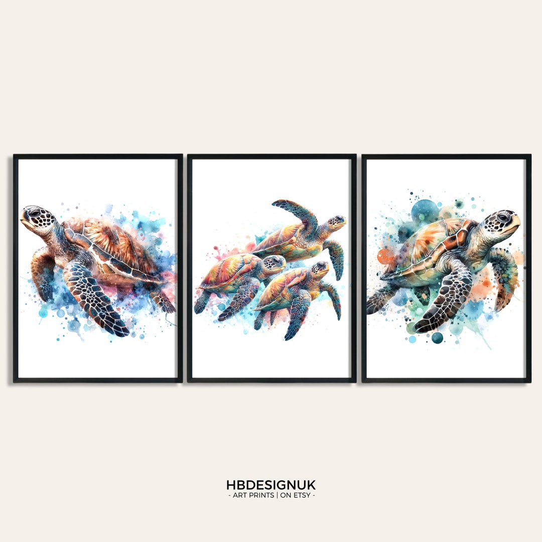 Sea Turtle Poster Set - Set of 3 Prints | Watercolor Turtle Painting ...