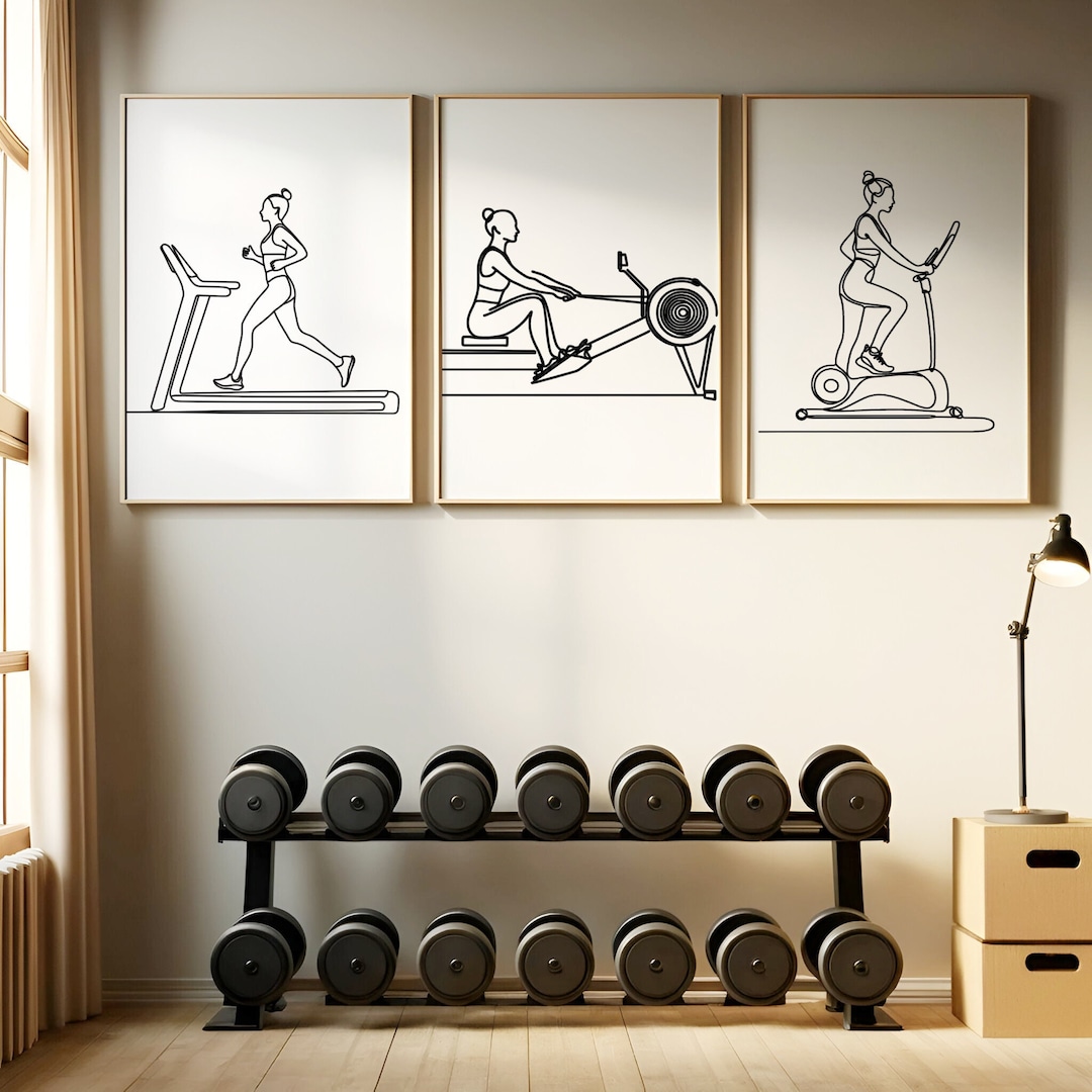 Home Gym Poster Set - 3 Gym Prints | Line Drawing Design | Fitness Girl ...