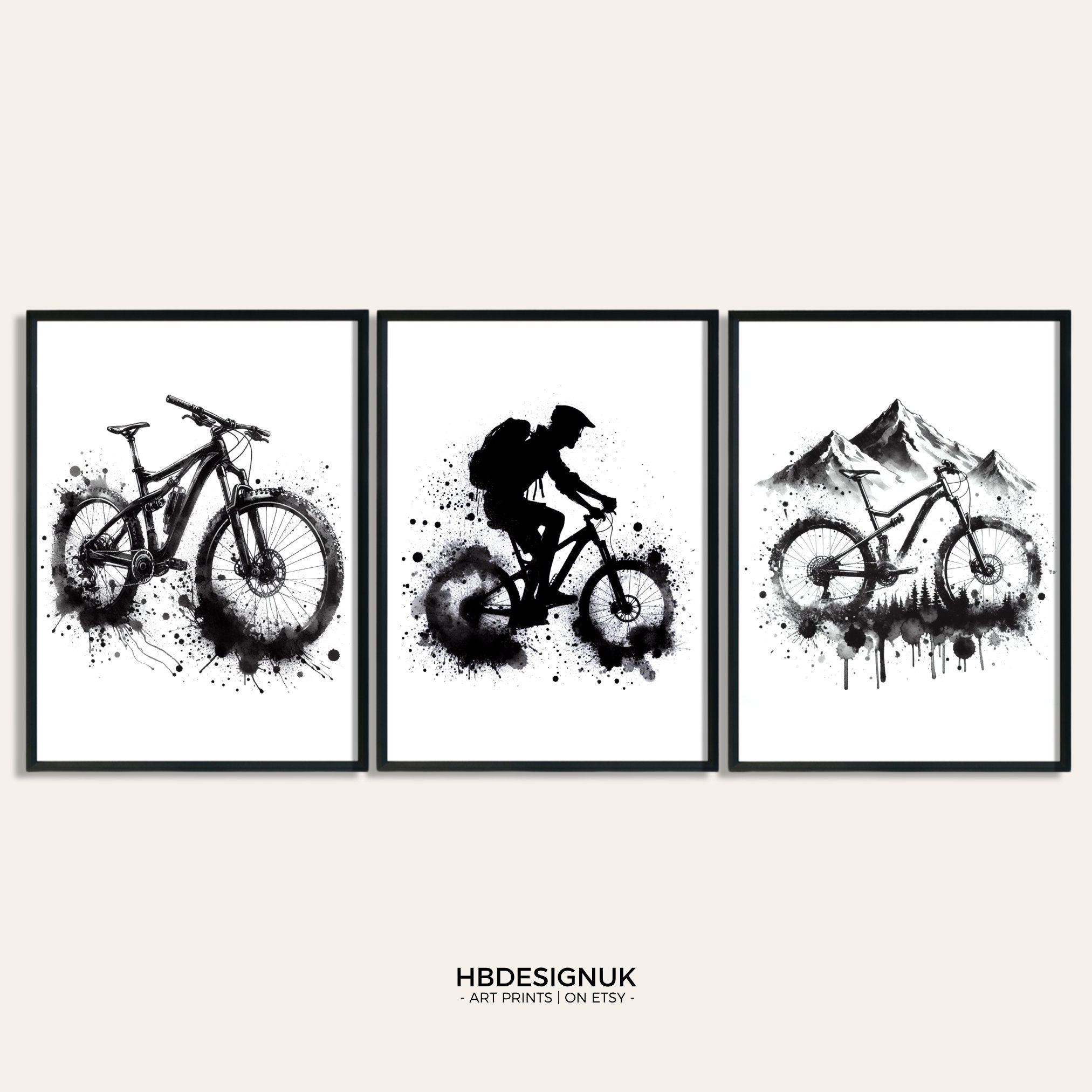 Mountain Biking Art Print Set of 3 Prints Watercolor Painting ...