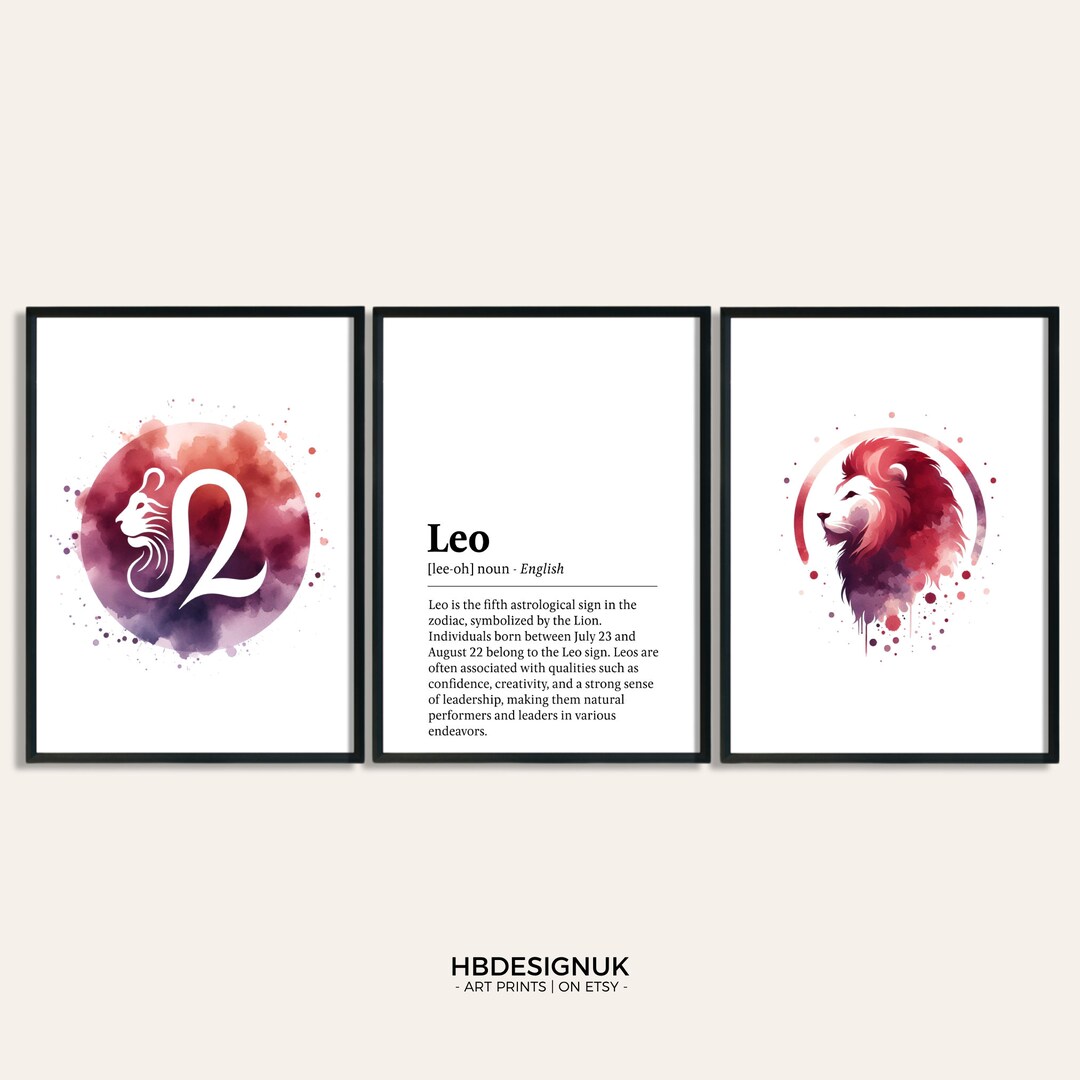 Leo Zodiac Print - Set of 3 Posters | Watercolour Leo Gift | Astrology ...