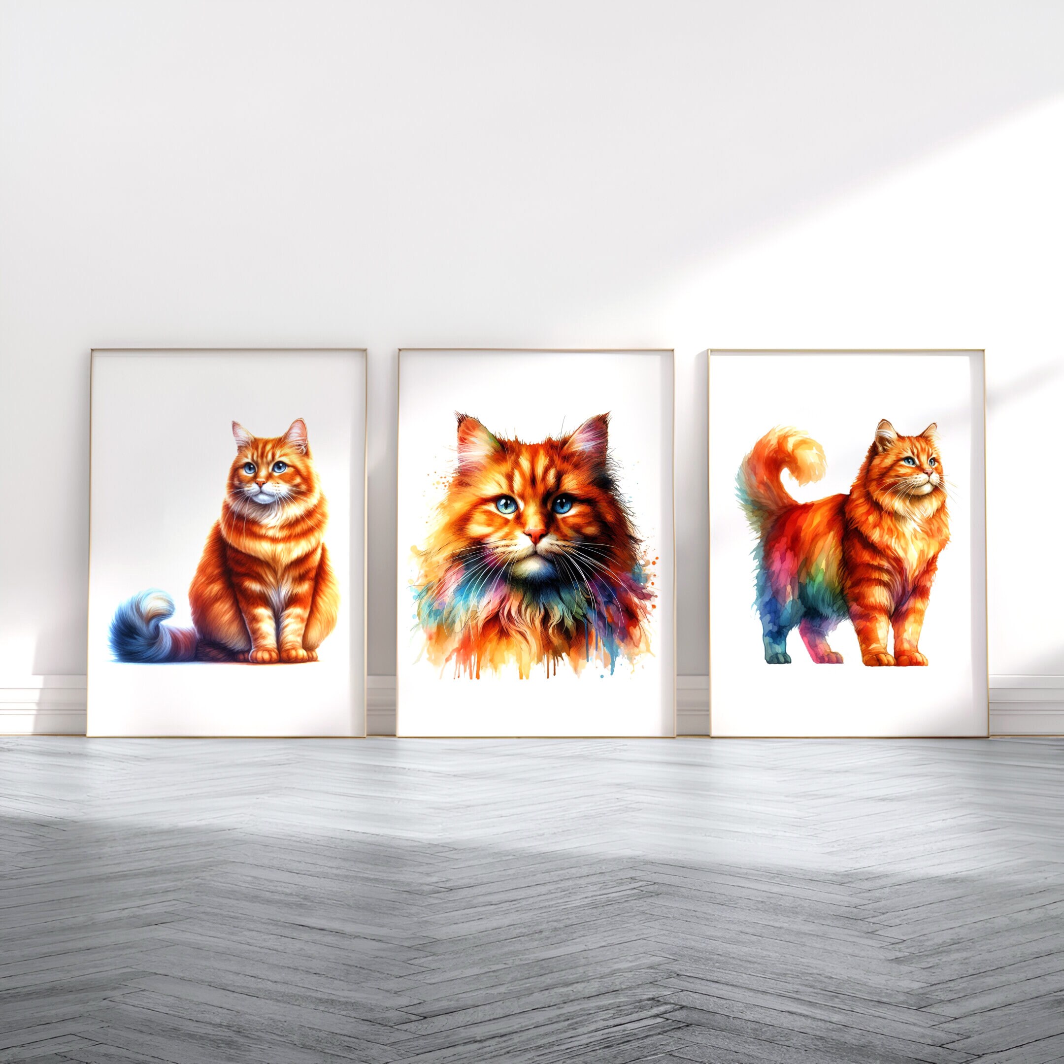Ginger Cat Print Set Set of 3 Posters Watercolor Print Pet Present ...