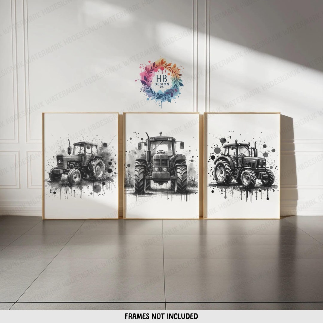 Watercolour Tractor Print Set - 3 Posters | Boys Bedroom Artwork | Farm ...