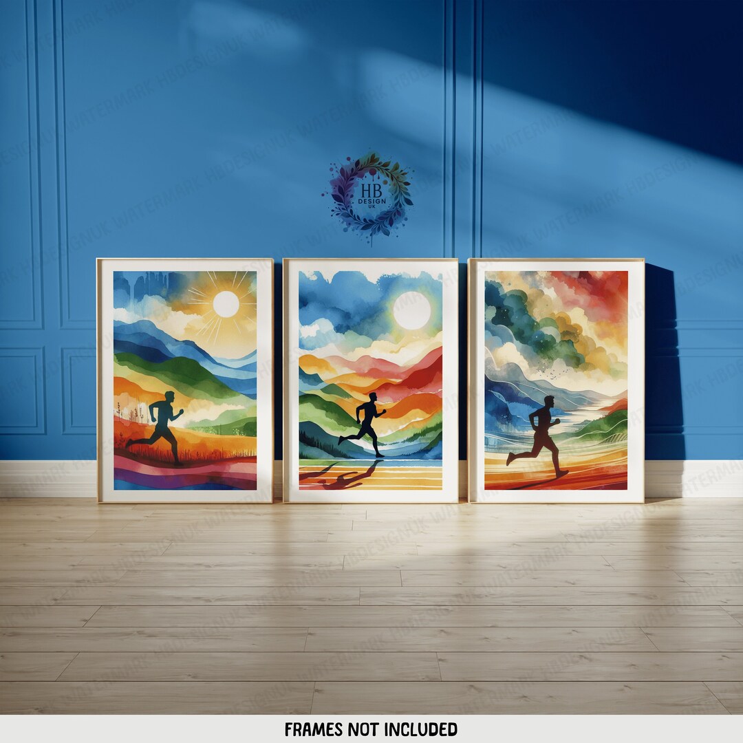 Colourful Running Prints - 3 Runner Posters | Watercolour Wall Art ...