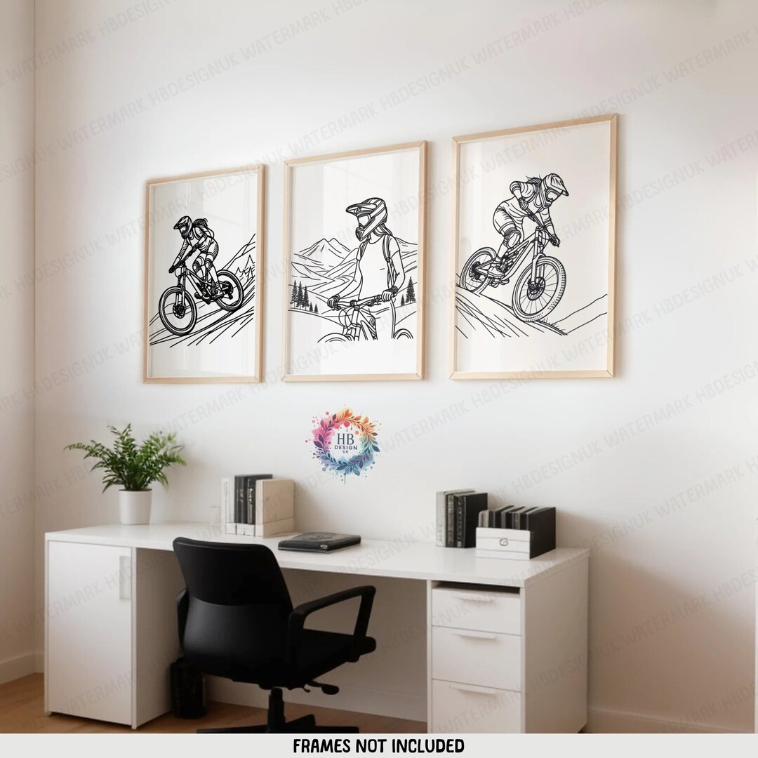 Minimal Girl Biking Prints - Set of 3 Posters | Biker Wall Art | Line ...