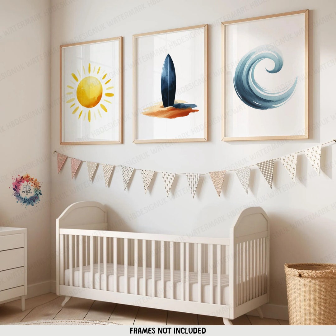 Surfing Print Set - 3 Posters | Surfer Wall Art | Kids Surf Nursery ...