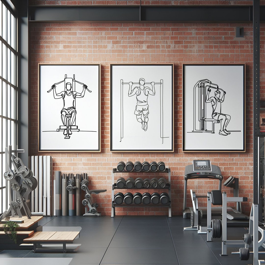 Men Gym Wall Art - 3 Home Gym Posters | Line Drawing Design | Fitness ...