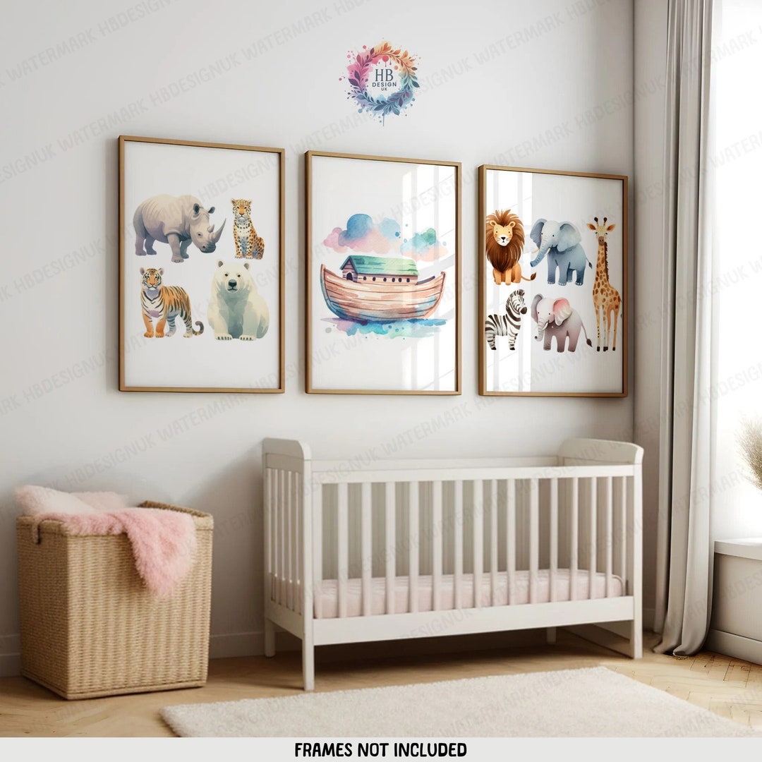 Noahs Ark Print Set - 3 Watercolour Posters | Kids Nursery Decor | Boys ...