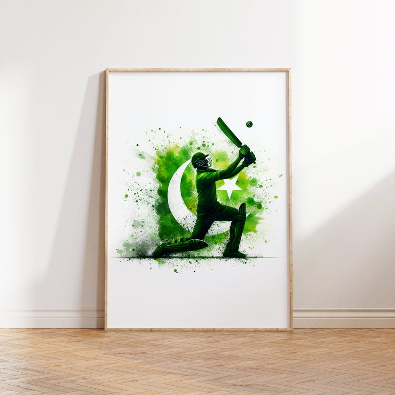 Cricket Poster Set - Pakistan Flag Watercolour Cricket Poster Prints ...