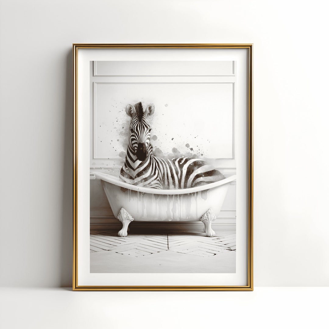 Zebra Bathroom Print - Animal Bathtub Poster | Bath Room Wall Art ...
