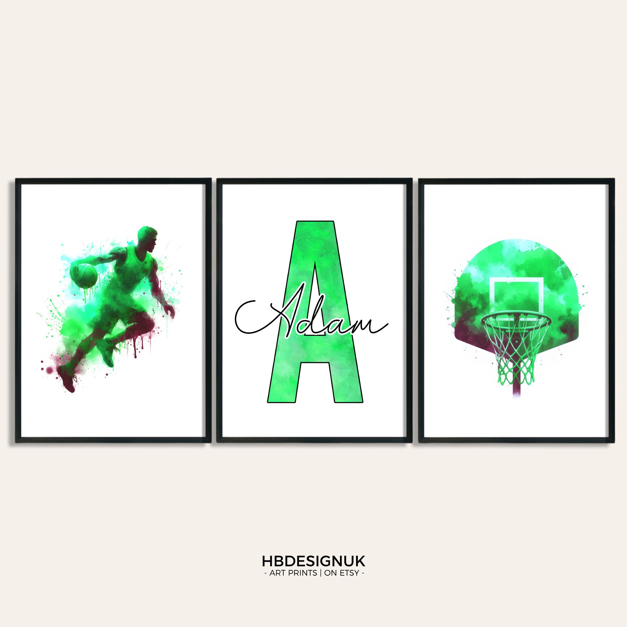 Personalised Basketball Prints - Set of 3 Basketball Posters | Teen ...