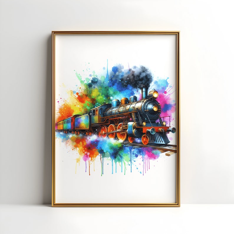 Colourful Train Print Set - 3 Watercolour Posters | Boys Bedroom ...