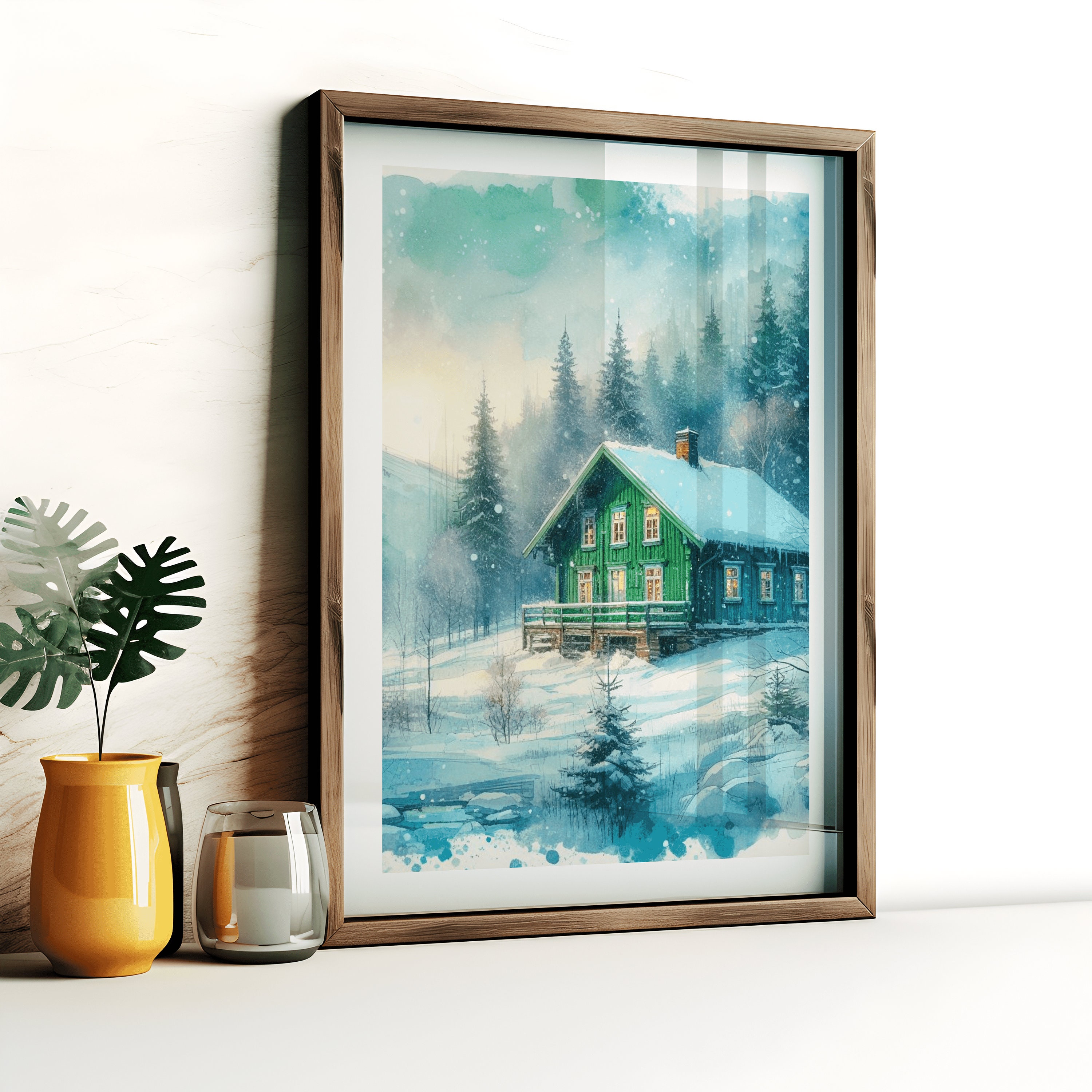 Nordic Cabin Poster Set 3 Watercolour Prints Scandi Wall Art ...
