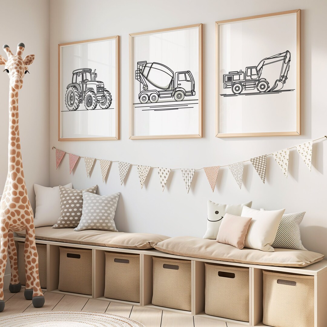 Kids Digger Nursery Posters Set of 3 Kids Playroom Decor Construction ...