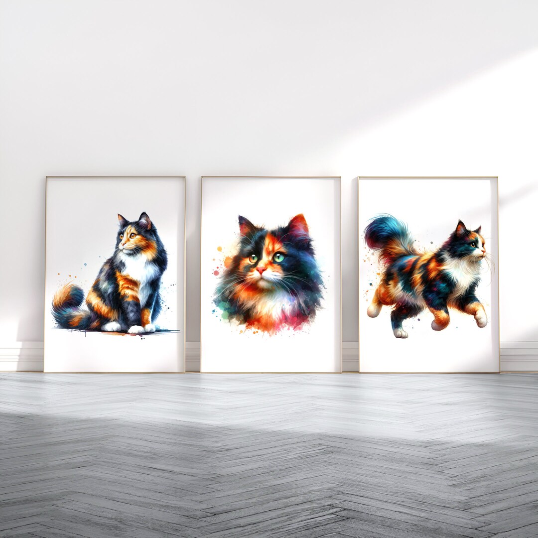 Calico Cat Print Set - Set of 3 Posters | Watercolour Print | Pet ...