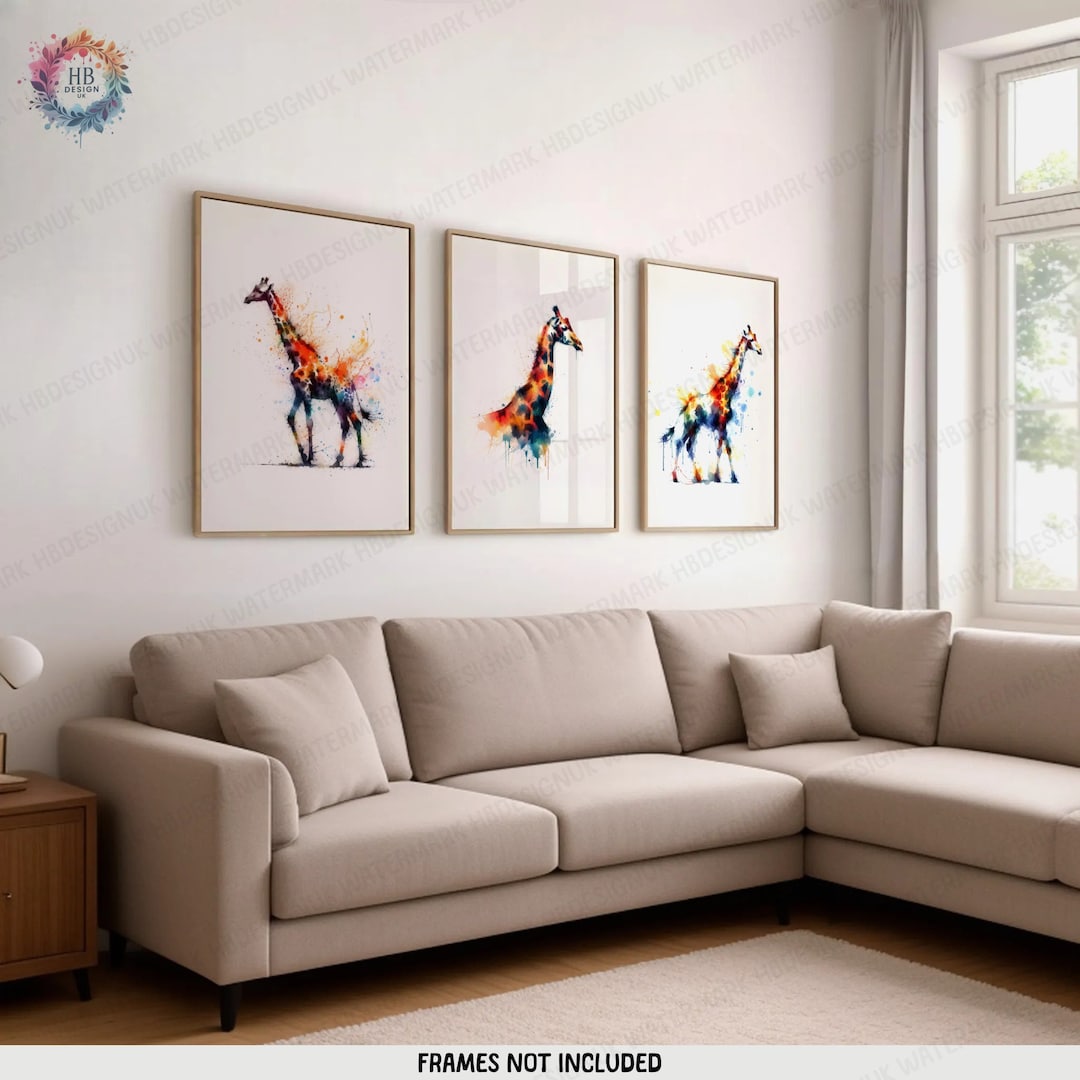 Giraffe Print Set - 3 Wall Art Posters | Animal Home Decor ...