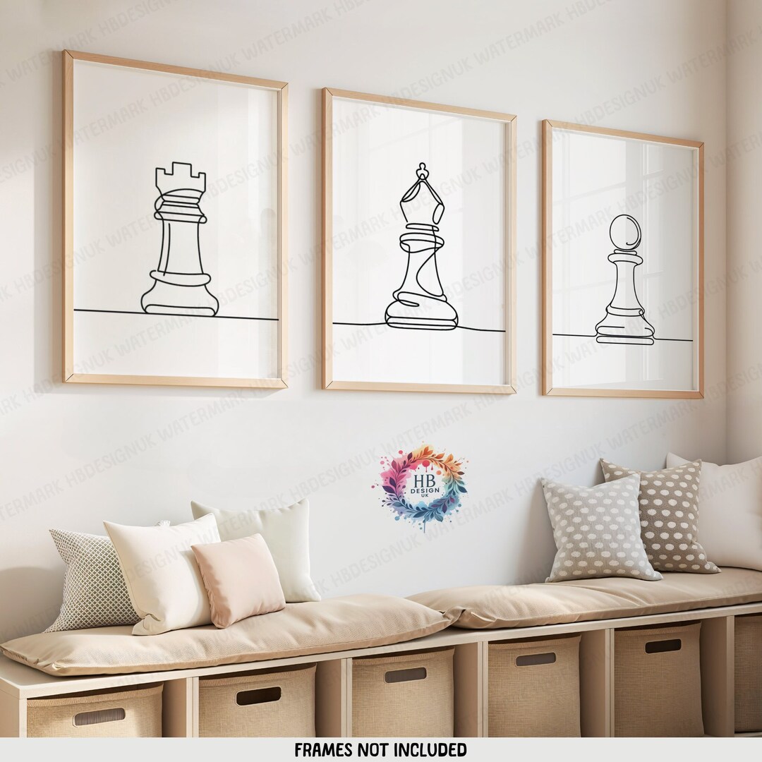 Minimalist Chess Prints - Set of 3 Wall Art | Chess Player Gift | Line ...