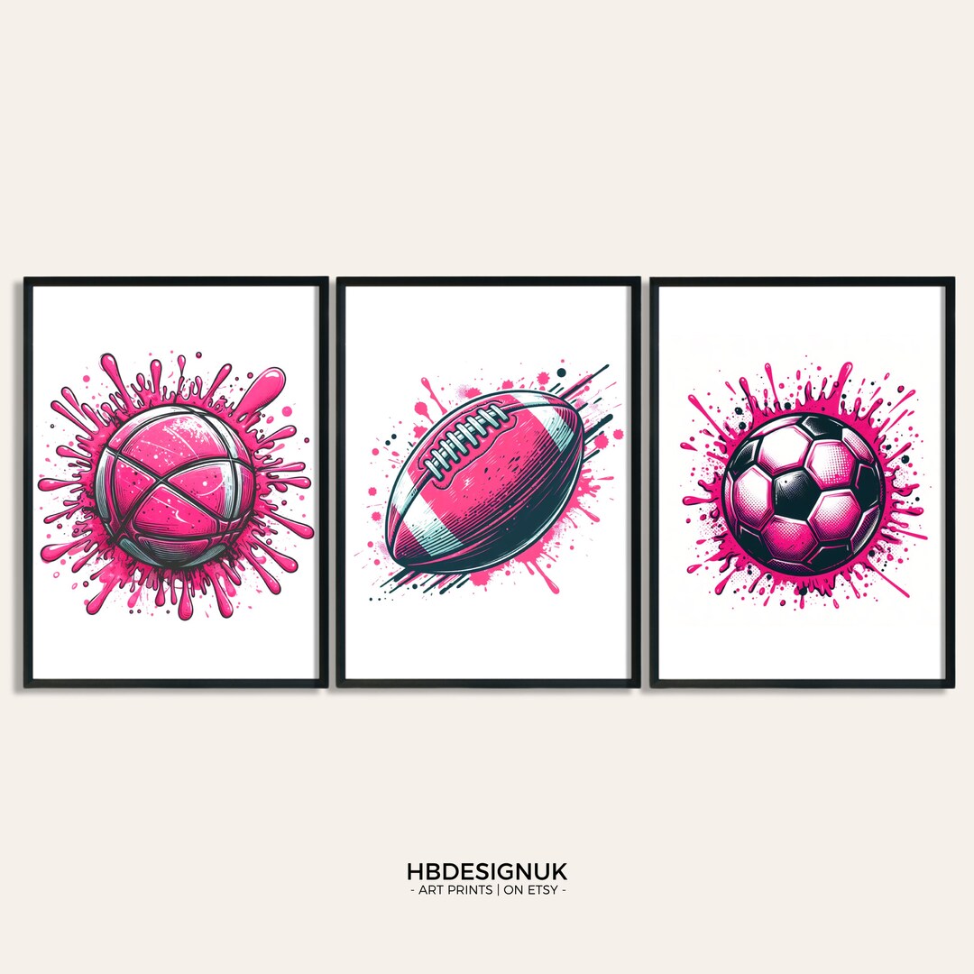 Girls Sport Poster Set - Sport Art Poster | Set of 3 Pink Posters ...