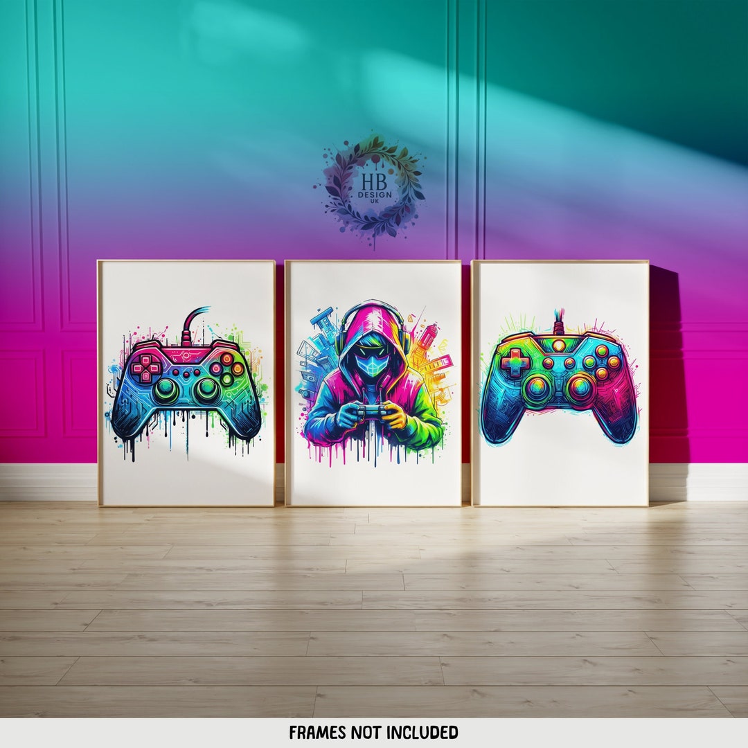 Controller Print Gaming Poster - Set of 3 Gamer Prints | Game Bedroom ...