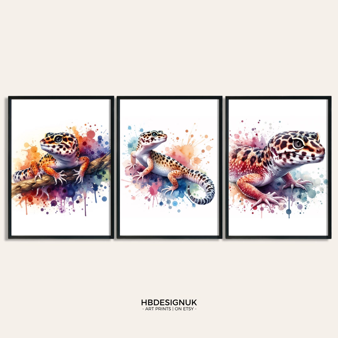 Leopard Gecko Poster Print Set - 3 Watercolour Prints | Lizard Wall Art ...