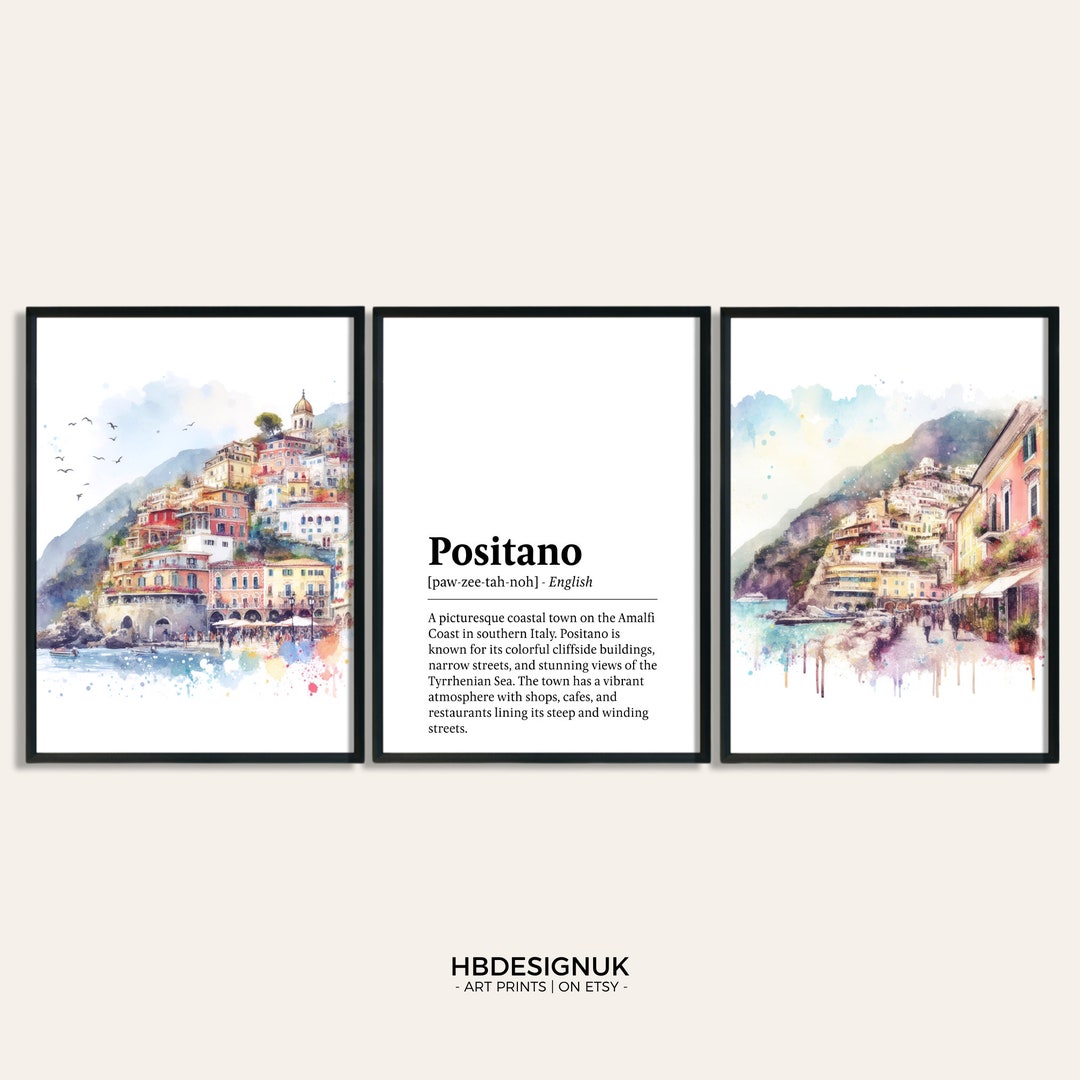 Positano Print Set - Set of 3 Posters | Watercolour Italy Print | Wall ...