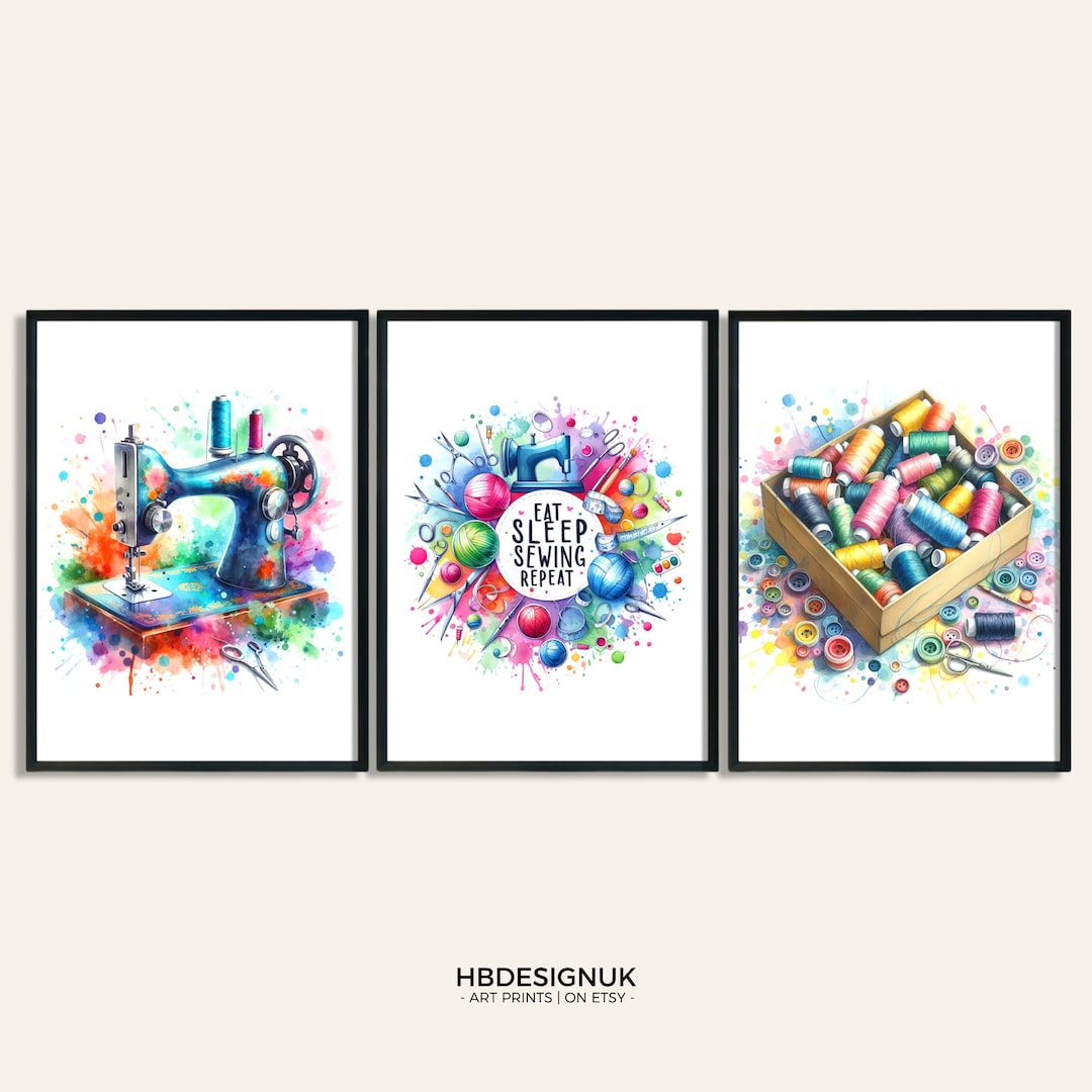 Sewing Wall Art - Set of 3 Prints | Watercolour Print | Sewing Picture ...
