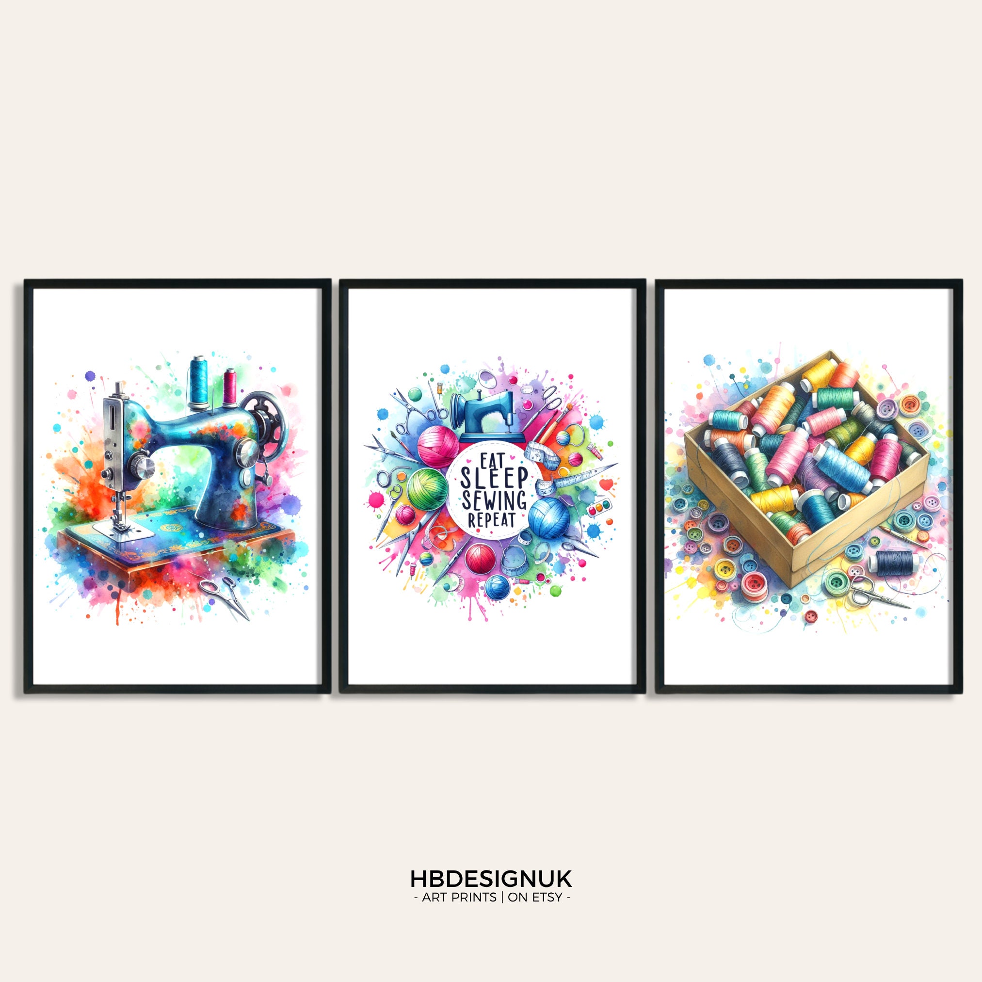 Sewing Wall Art Set of 3 Prints Watercolour Print Sewing Picture ...